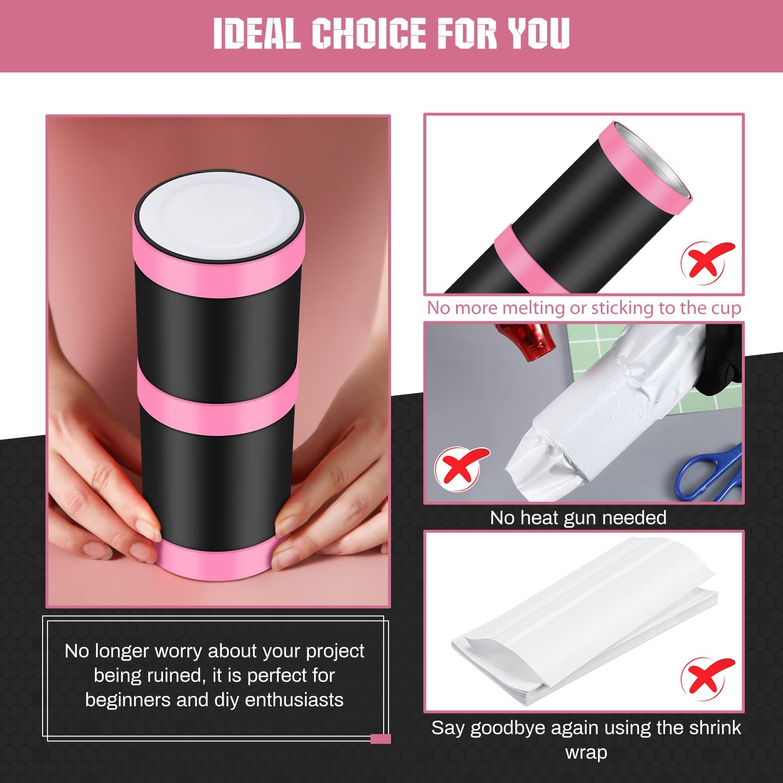 6 Pack Silicone Bands for Sublimation Tumbler Sublimation Silicone Bands Rubber Bands Elastic Sublimation Paper Holder Water Bottle Bands for Wrapping Cups Reducing Ghosting Art DIY (Pink, 8.27 Inch)