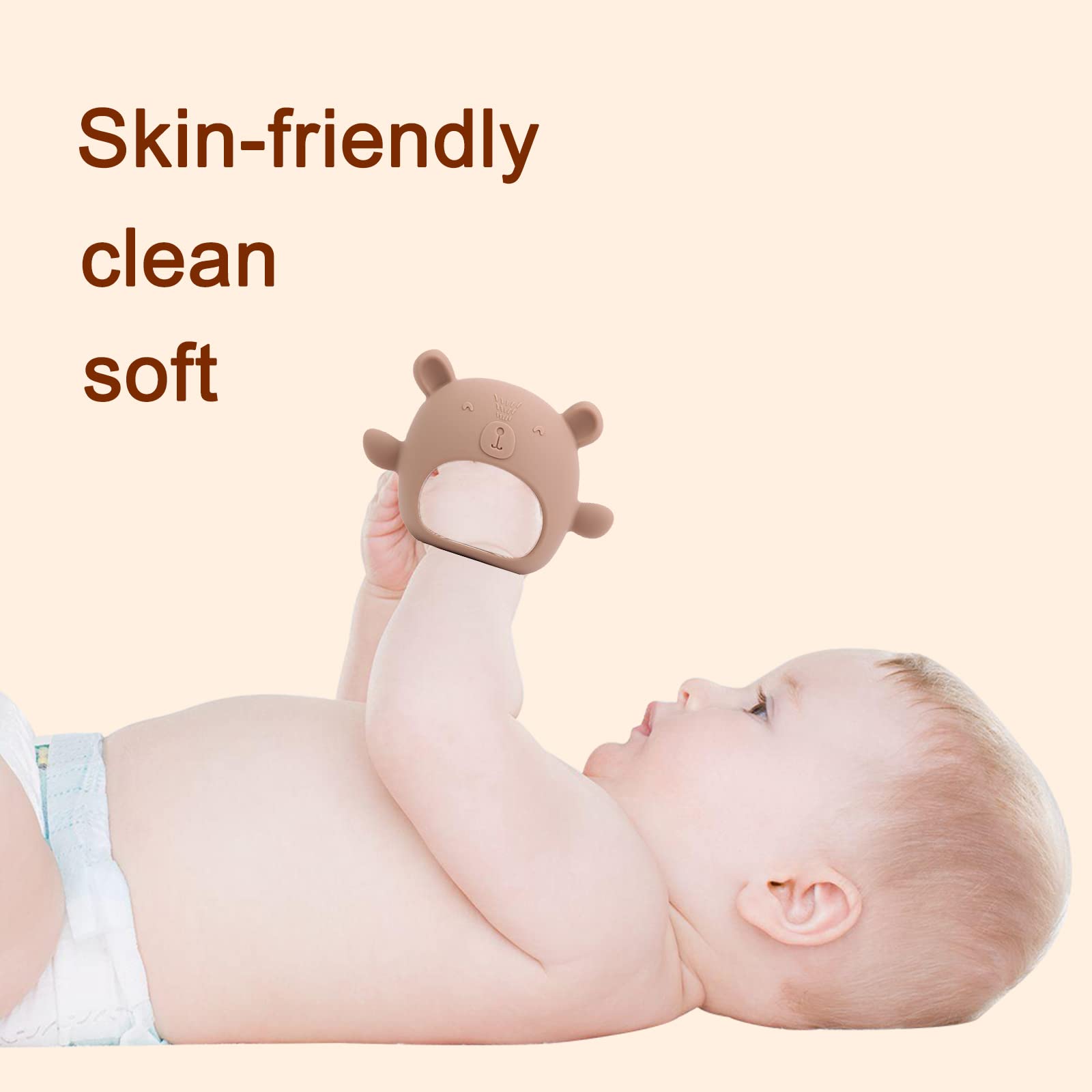 Baby Teething Toys,Baby Teether,Vcnoeo Anti-Drop Wrist Teether, Chewing Toys Suitable for Babies Over 3 Months Old,for Soothing Teething Pain (Caramel)