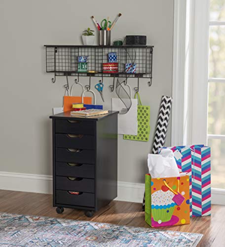 Linon Six Drawer Rolling Storage Corinne Cart, Black 6