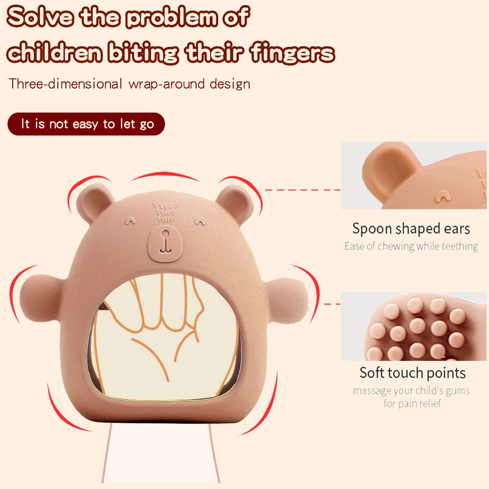 Baby Teething Toys,Baby Teether,Vcnoeo Anti-Drop Wrist Teether, Chewing Toys Suitable for Babies Over 3 Months Old,for Soothing Teething Pain (Caramel)