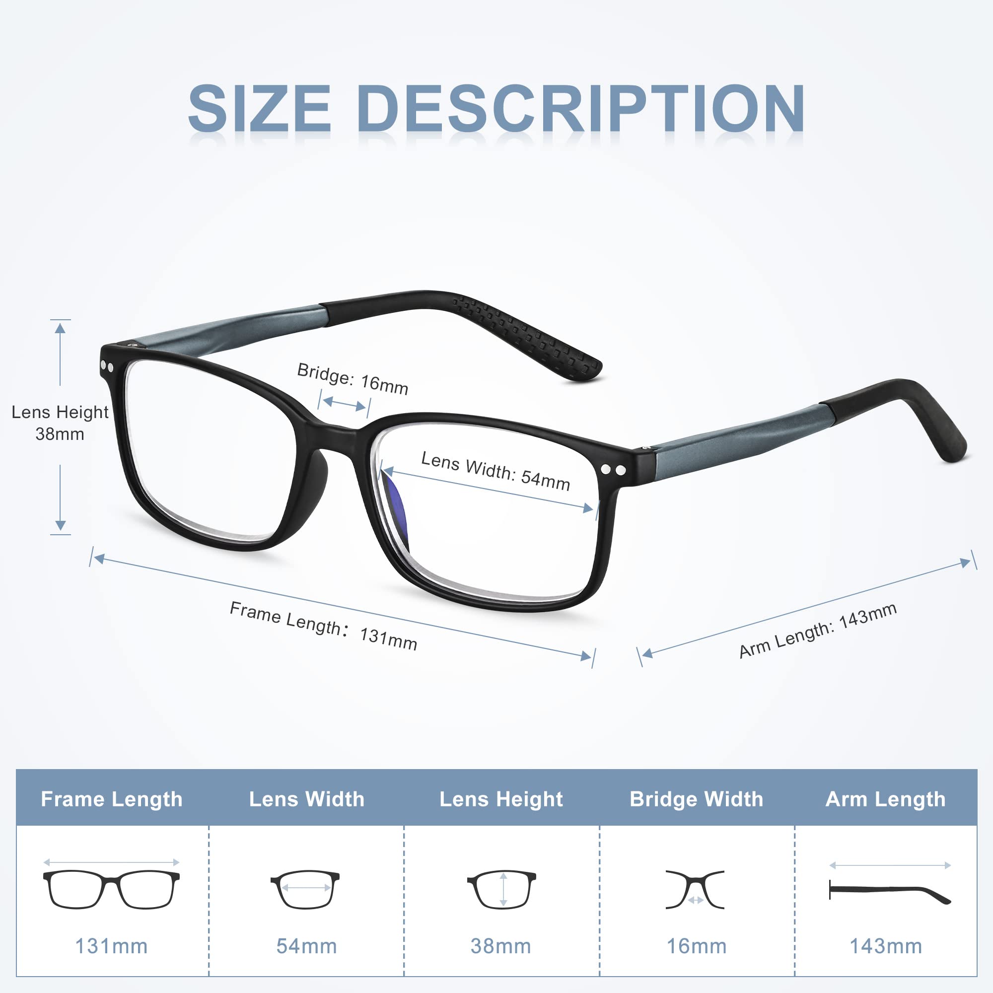 EASY READ 2 Pairs Sporty Style Reading Glasses for Men,Rectangular TR90 Blue Light Blocking Readers with Spring Hinge(Magnification 1.50,Black/Blue)