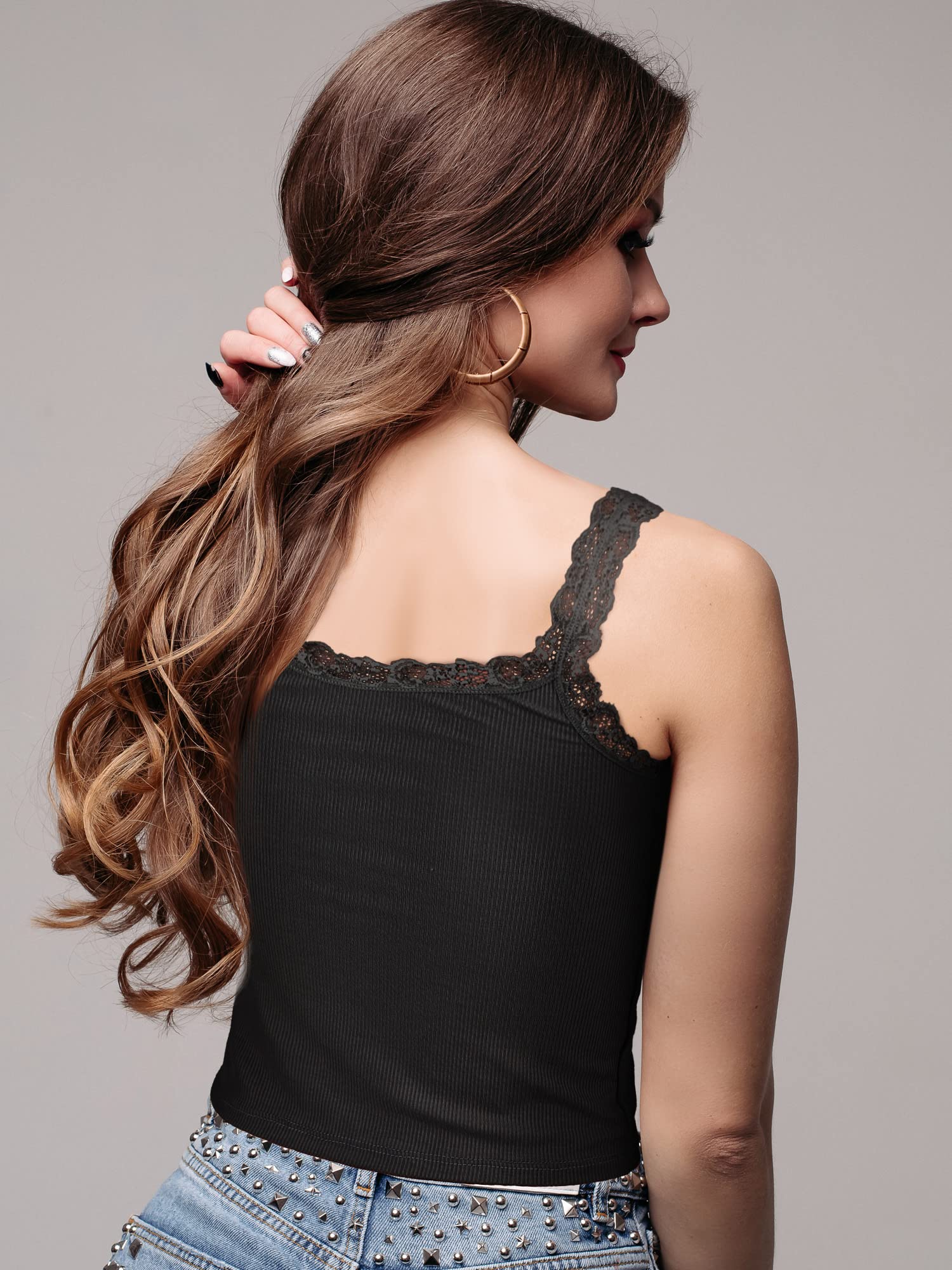 Sintege 3 Pcs Women's Lace Patchwork Tank Top Lace Camisole Tank Sleeveless Cami Crop Lacework Trim Y2k Tops(Small,Black, White, Coffee)