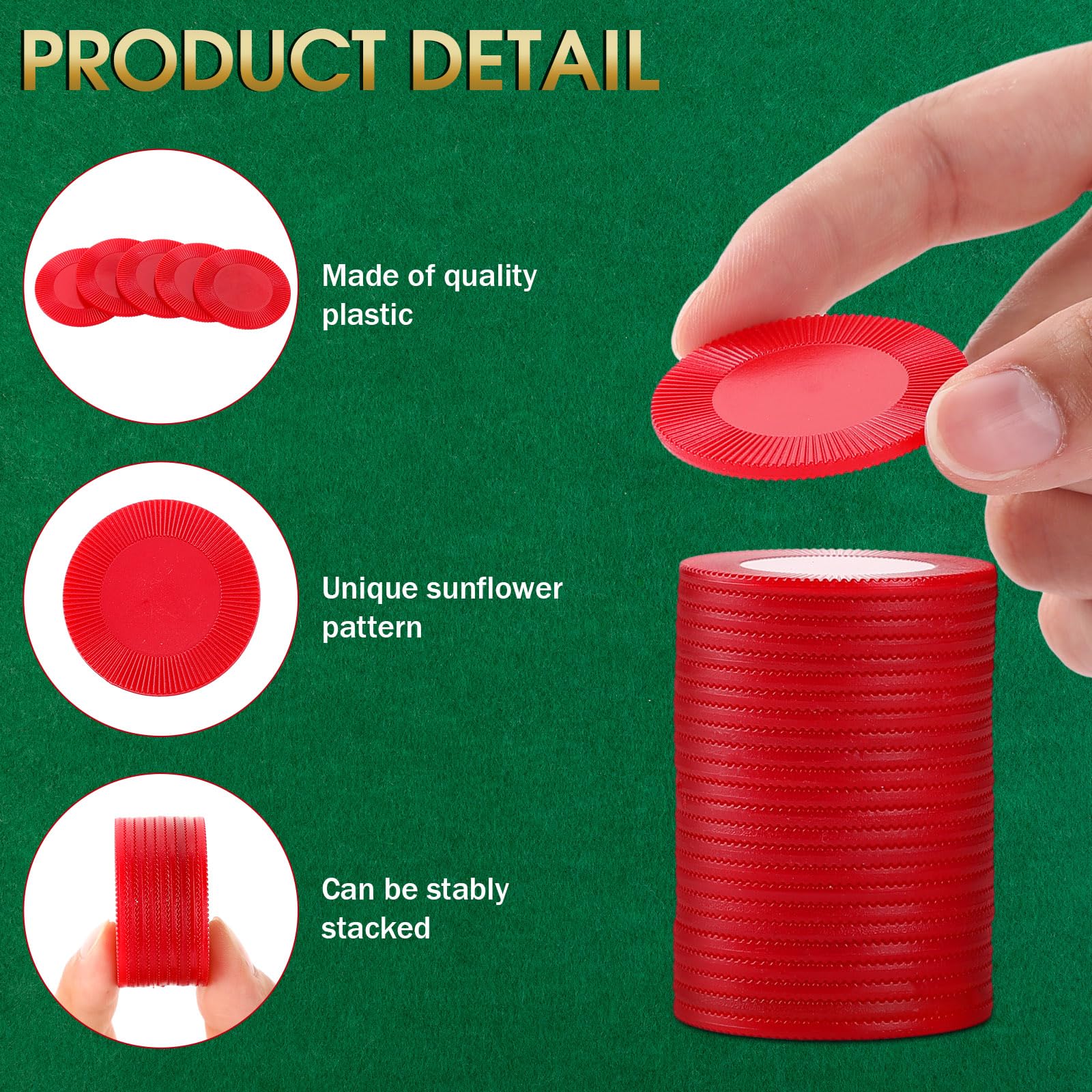 Leitee 500 Pcs Plastic Poker Chips Bulk 38 mm Lightweight Tokens Bingo Markers Blank Casino Counting Discs Learning Counters Disks for Adults Interlocking Game Counting Reward Card(Red)