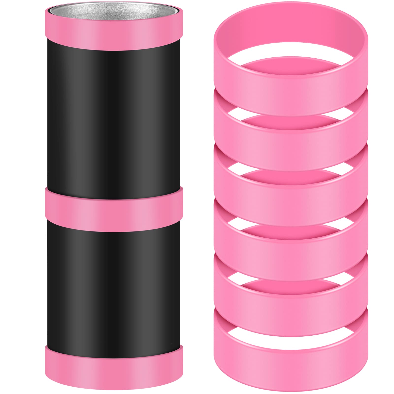6 Pack Silicone Bands for Sublimation Tumbler Sublimation Silicone Bands Rubber Bands Elastic Sublimation Paper Holder Water Bottle Bands for Wrapping Cups Reducing Ghosting Art DIY (Pink, 8.27 Inch)