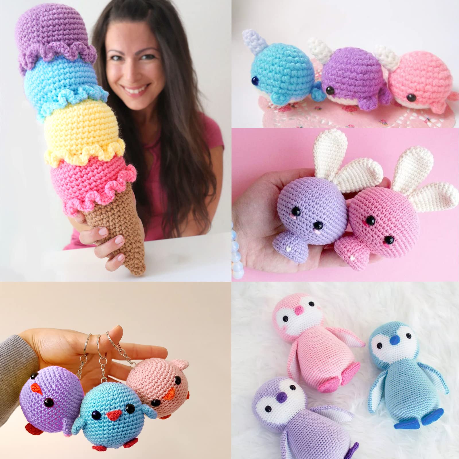 3 Pack Beginners Crochet Yarn Purple Blue Pink Cotton Crochet Yarn for Crocheting Knitting Beginners with Easy-to-See Stitches Cotton-Nylon Blend Crochet Yarn for Beginners Crochet Kit(3x50g)