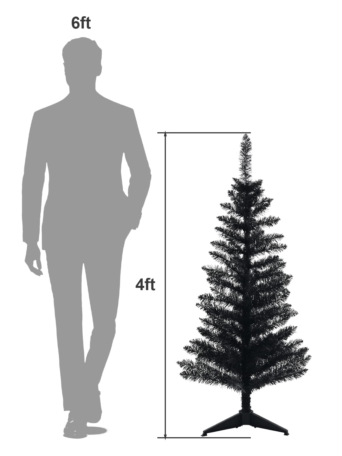 Kadunmina 4FT Artificial Christmas Tree with Stand Black Halloween Tree Small Xmas Tree with 122 Branch Tips for Indoor and Outdoor
