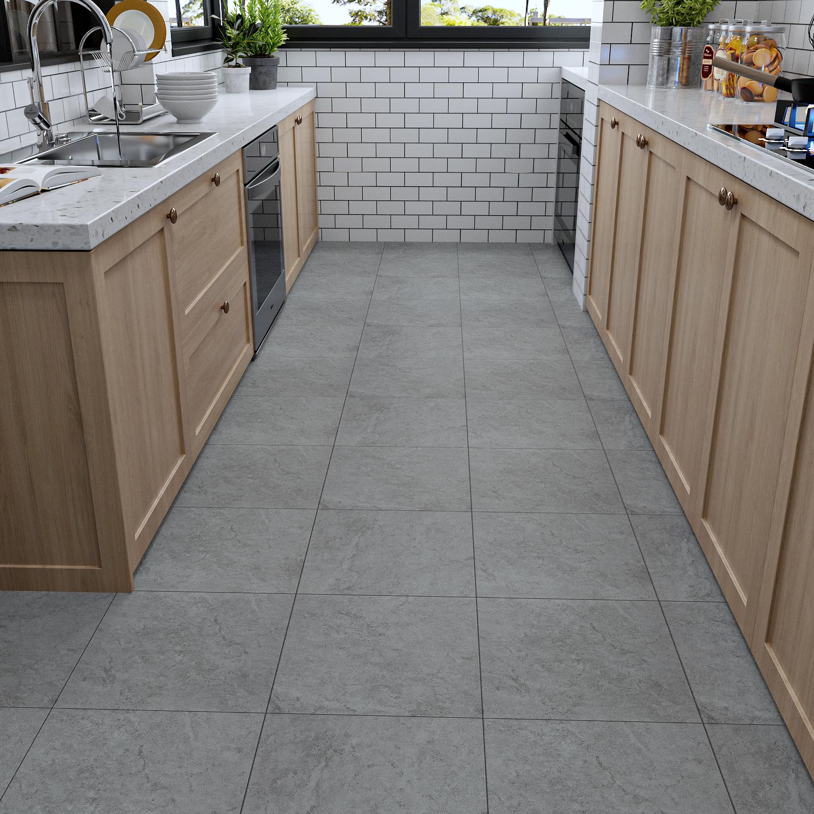 VaryStyle 20 Pack Waterproof Vinyl Flooring Tiles 12"x12" Classic Grey Concrete Peel & Stick Self Adhesive Removable Tiles for Kitchen, Basement, Bedroom