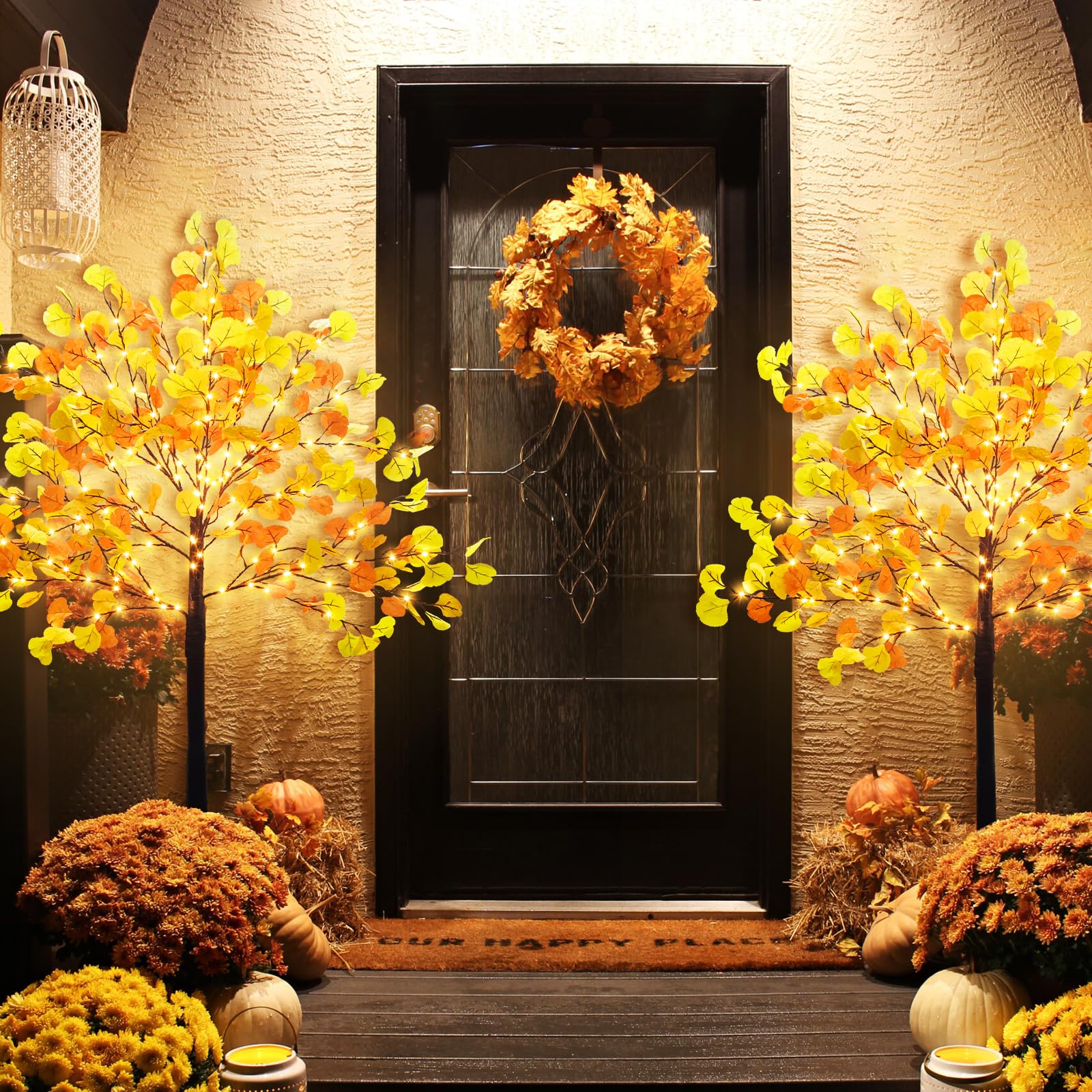 Ruidazon 4 FT Prelit Fall Lighted Ginkgo Tree with 140 LEDs Timer Fall Tree with Lights & 8 Flashing Modes Autumn Decoration for Home Wedding Indoor Outdoor Thanksgiving Halloween Christmas Decor