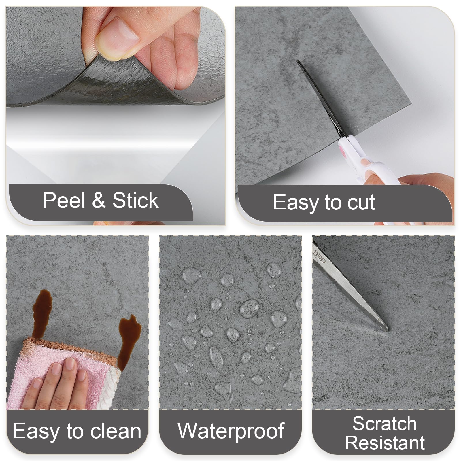 VaryStyle 20 Pack Waterproof Vinyl Flooring Tiles 12"x12" Classic Grey Concrete Peel & Stick Self Adhesive Removable Tiles for Kitchen, Basement, Bedroom