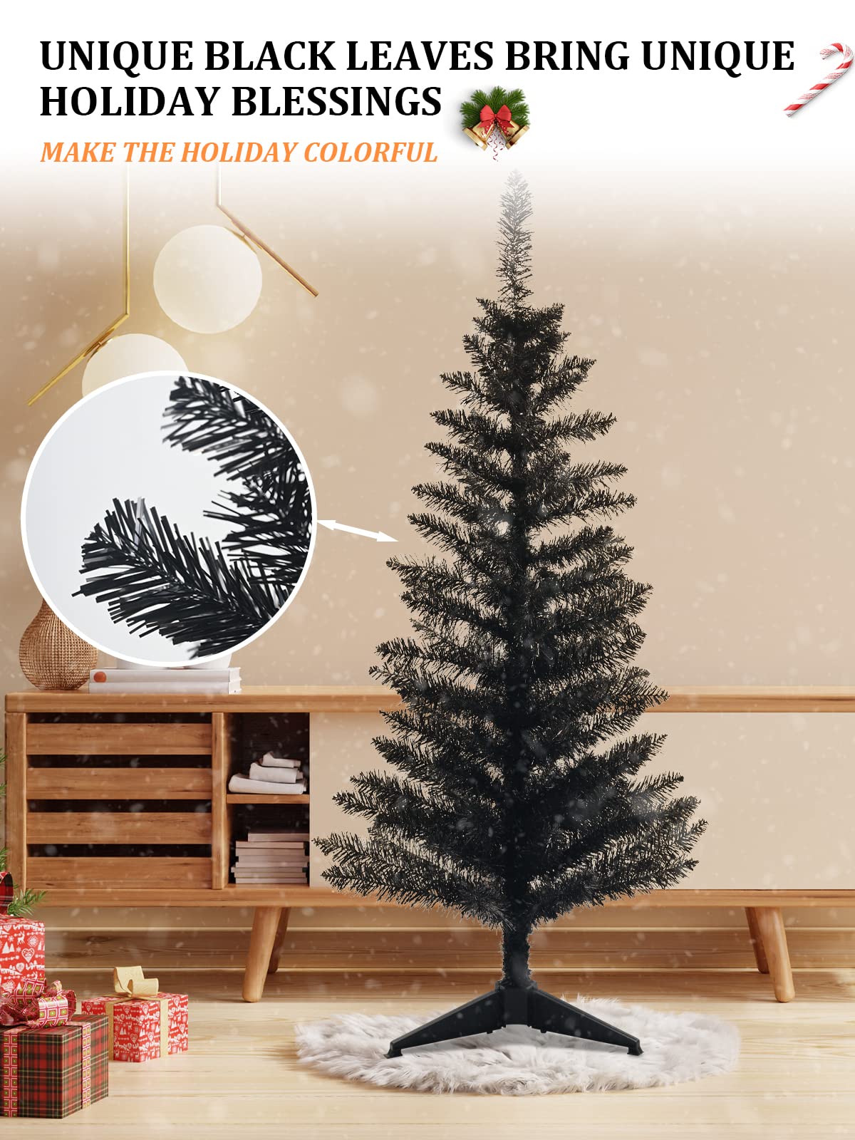 Kadunmina 4FT Artificial Christmas Tree with Stand Black Halloween Tree Small Xmas Tree with 122 Branch Tips for Indoor and Outdoor