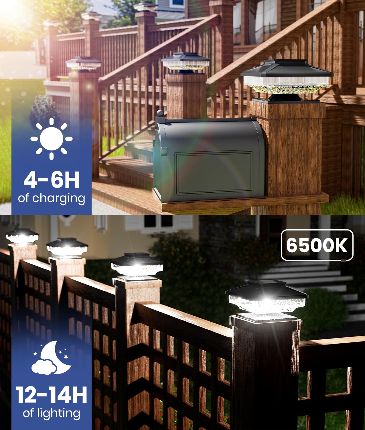 6 Pack Solar Post Cap Lights,[NOT Hollow Post],Bright White Solar Post Lights Outdoor Waterproof Fence Post Cap Lights, Outside Post Lights Solar Powered Deck Lights for 4x4 5x5 6x6 Wood Posts