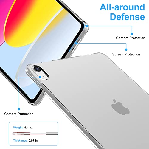 BAMCOO Clear Case for iPad 10th Generation 2022 - 10.9 inch Compatible iPad 10th Gen - Transparent Protective Shockproof TPU Gel Silicone Back Cover