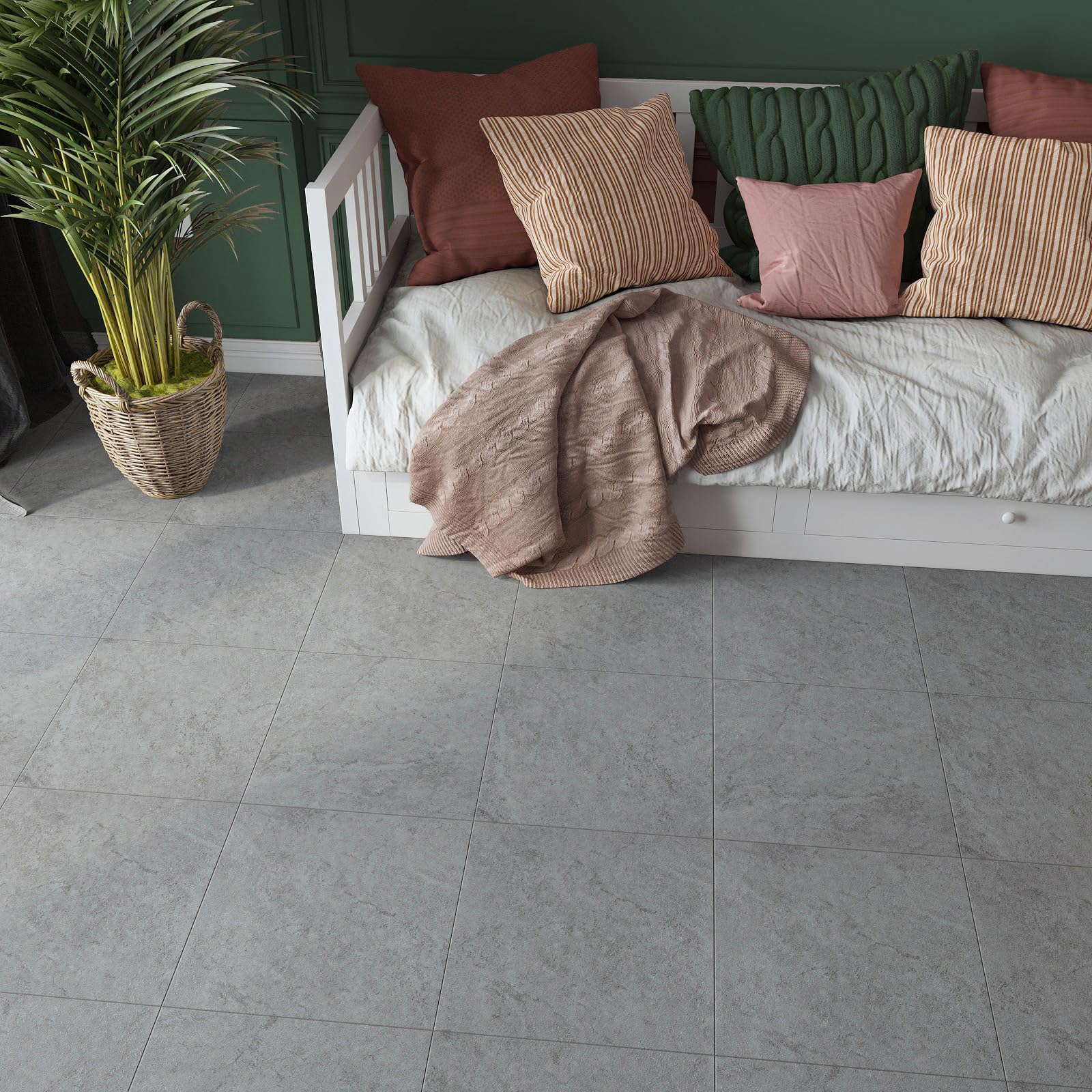 VaryStyle 20 Pack Waterproof Vinyl Flooring Tiles 12"x12" Classic Grey Concrete Peel & Stick Self Adhesive Removable Tiles for Kitchen, Basement, Bedroom
