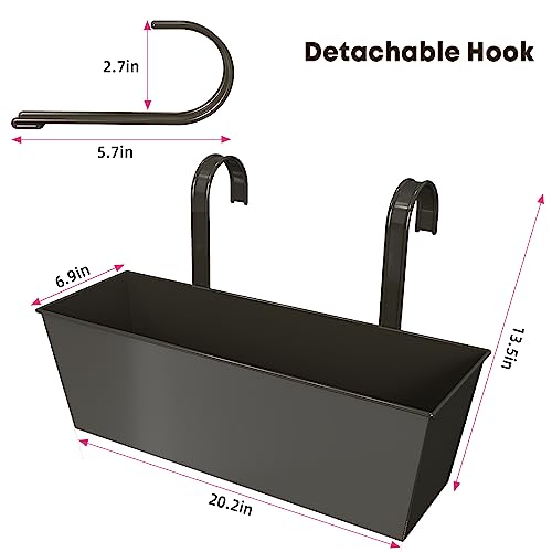 PINFENGJIAJU 24 Inch Metal Iron Hanging Planters 2 Pack, Large Rectangular Hanging Flower Pots with Detachble Hooks, Deck Rail Fence Balcony Hanging Planter Boxs with Drainage Holes(Shimmerry Brown)