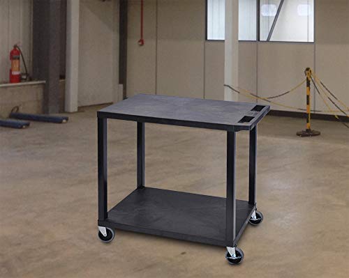 Offex 32" x 18" Mobile Multipurpose Utility Cart with 2 Flat Shelves, Push Handle - Black, Great for Garage, Shop or Storage Area