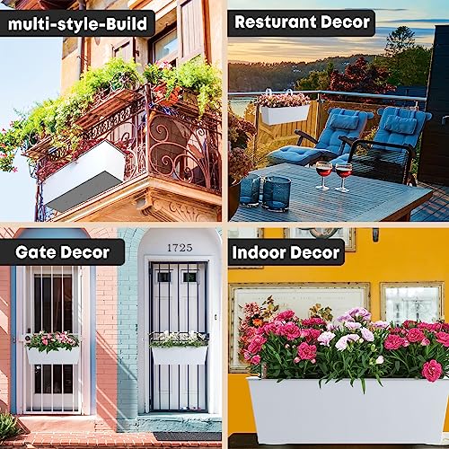 PINFENGJIAJU 24 Inch Metal Iron Hanging Planters 2 Pack, Large Rectangular Hanging Flower Pots with Detachble Hooks, Deck Rail Fence Balcony Hanging Planter Boxs with Drainage Holes(Shimmerry Brown)