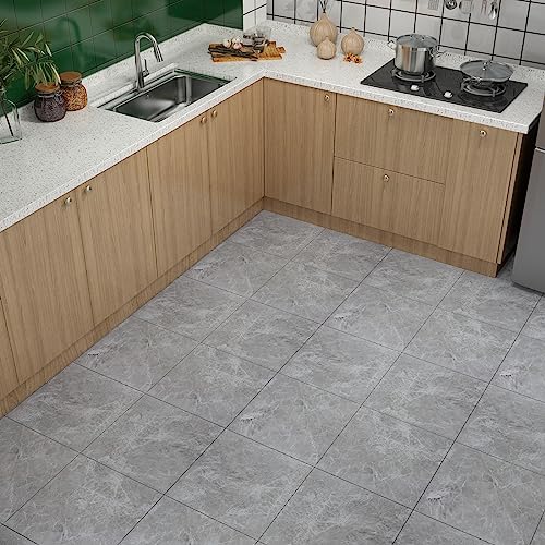 VaryStyle 12"x12" Peel and Stick Floor Tiles - Grey Marble Vinyl - 10 Pack - Waterproof, Self-Adhesive, Removable - Sticky Vinyl Flooring for Bathroom, Bedroom, Kitchen
