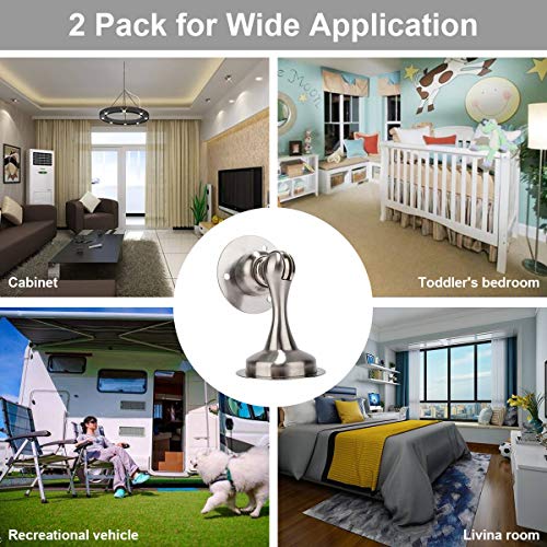 Magnetic Door Stops-Door Stopper-Stainless Steel, Door Holder Doorstop-No Drilling, 3M Double-Sided Adhesive Tape, Screws for Stronger Mount, Hold Your Door Open(2 Pack)