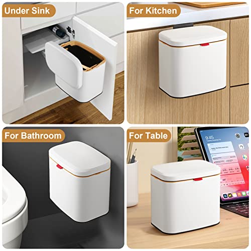 Anzoymx Hanging Stainless Steel Compost Bin 1.05 Gallon Wall Mounted Trash Can with Lid,Kitchen Cabinet Door Under Sink Small Garbage Can for Counter Top Cupboard Bathroom(1.05 Gallon,White)