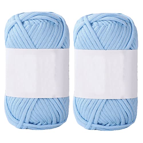 2 Pack Light Blue Soft Cotton Knitting Yarn Elastic Fabric Crochet Cloth Yarn for Bag,Basket,Cushion