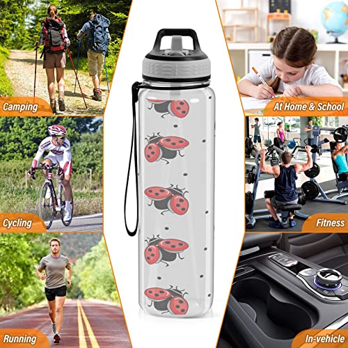 xigua Ladybug Water Bottle with Straw Lid,32 oz Leakproof Sport Water Bottle with Wide Handle for Gym,Cycling,School,Travel