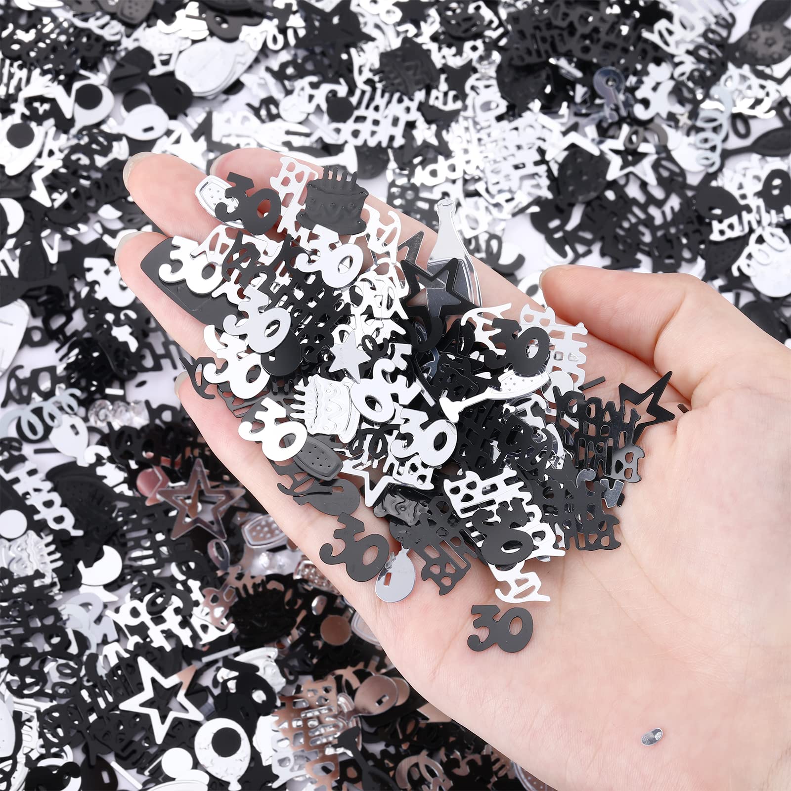 3000 PCS Black Silver 30th Happy Birthday Confetti Decorations with Diamonds Black Silver 30th Birthday Party Table Decor Metallic Foil Confetti Scatter for Men Women Birthday Anniversary Party DIY