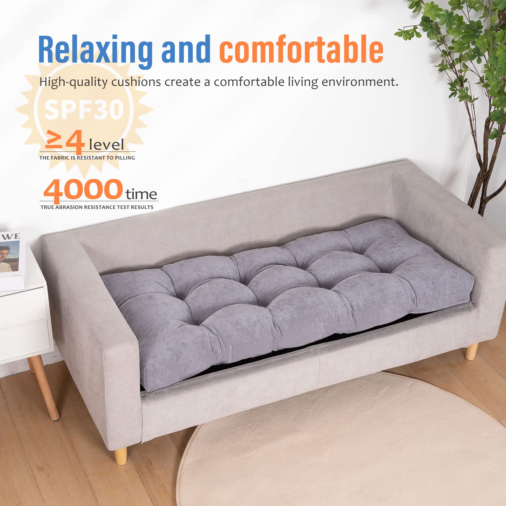 ENTROPOWER Custom Size Bench Cushions, Non-Slip Tufted Swing seat Cushions, Piano Bench Cushions, Sofa Cushions, Indoor/Outdoor Patio Cushions