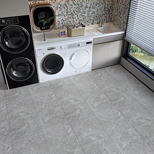 VaryStyle 12"x12" Peel and Stick Floor Tiles - Grey Marble Vinyl - 10 Pack - Waterproof, Self-Adhesive, Removable - Sticky Vinyl Flooring for Bathroom, Bedroom, Kitchen