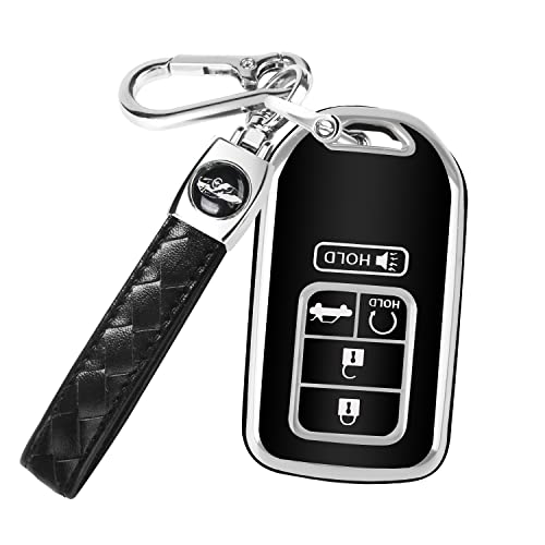 QBUC for Honda Key Fob Cover with Keychain,Car Key Case Shell Protection fit for Honda Accord Civic CRV Pilot Odyssey Smart Remote Key(Black)