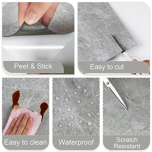 VaryStyle 12"x12" Peel and Stick Floor Tiles - Grey Marble Vinyl - 10 Pack - Waterproof, Self-Adhesive, Removable - Sticky Vinyl Flooring for Bathroom, Bedroom, Kitchen