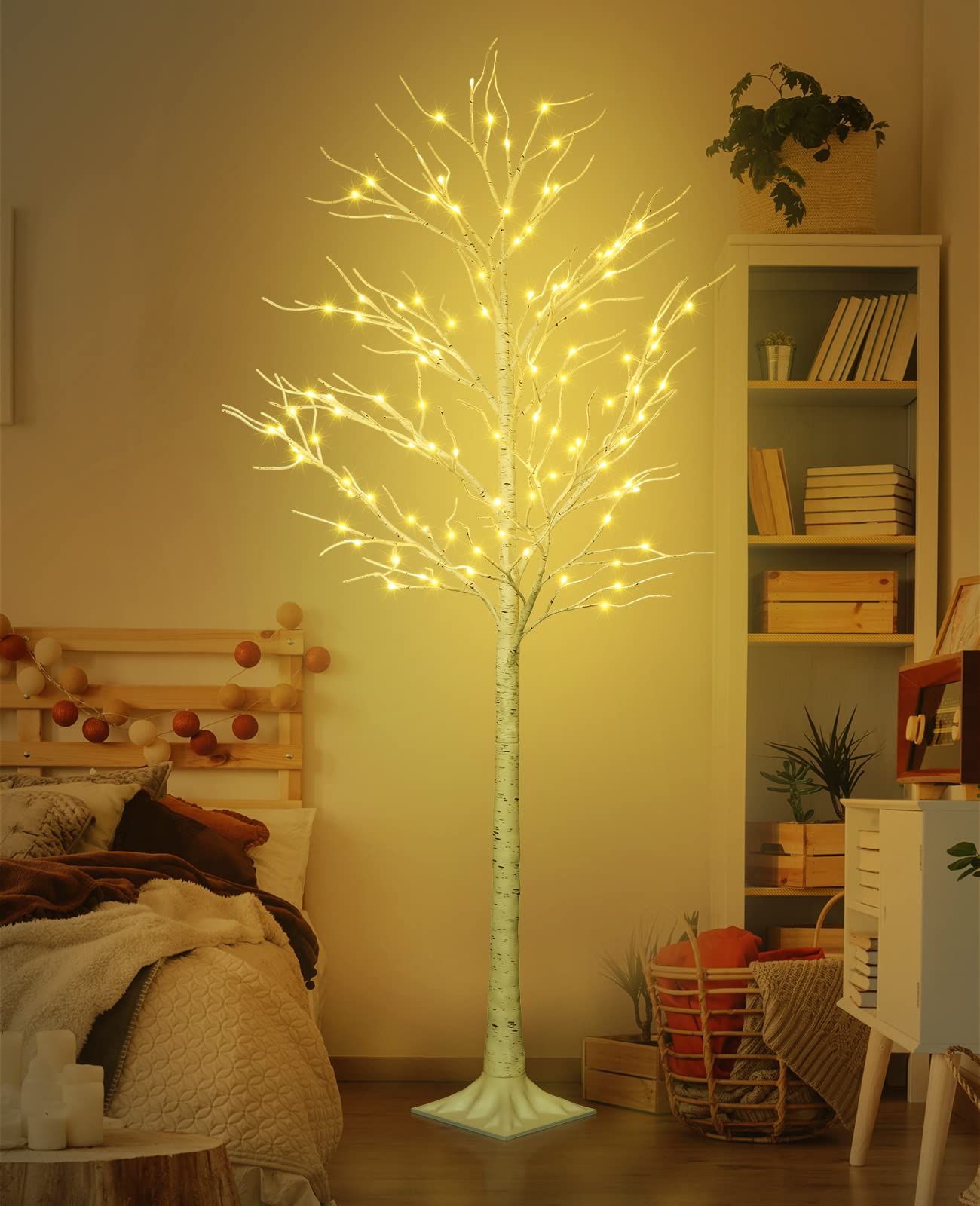CUJGT Lighted Tree, 6 Ft 128 Led Birch Tree with Fairy Lights for Decoration Inside Outside, Birch Tree with Led Lights for Christmas Halloween Holiday Wedding Home Room Decor