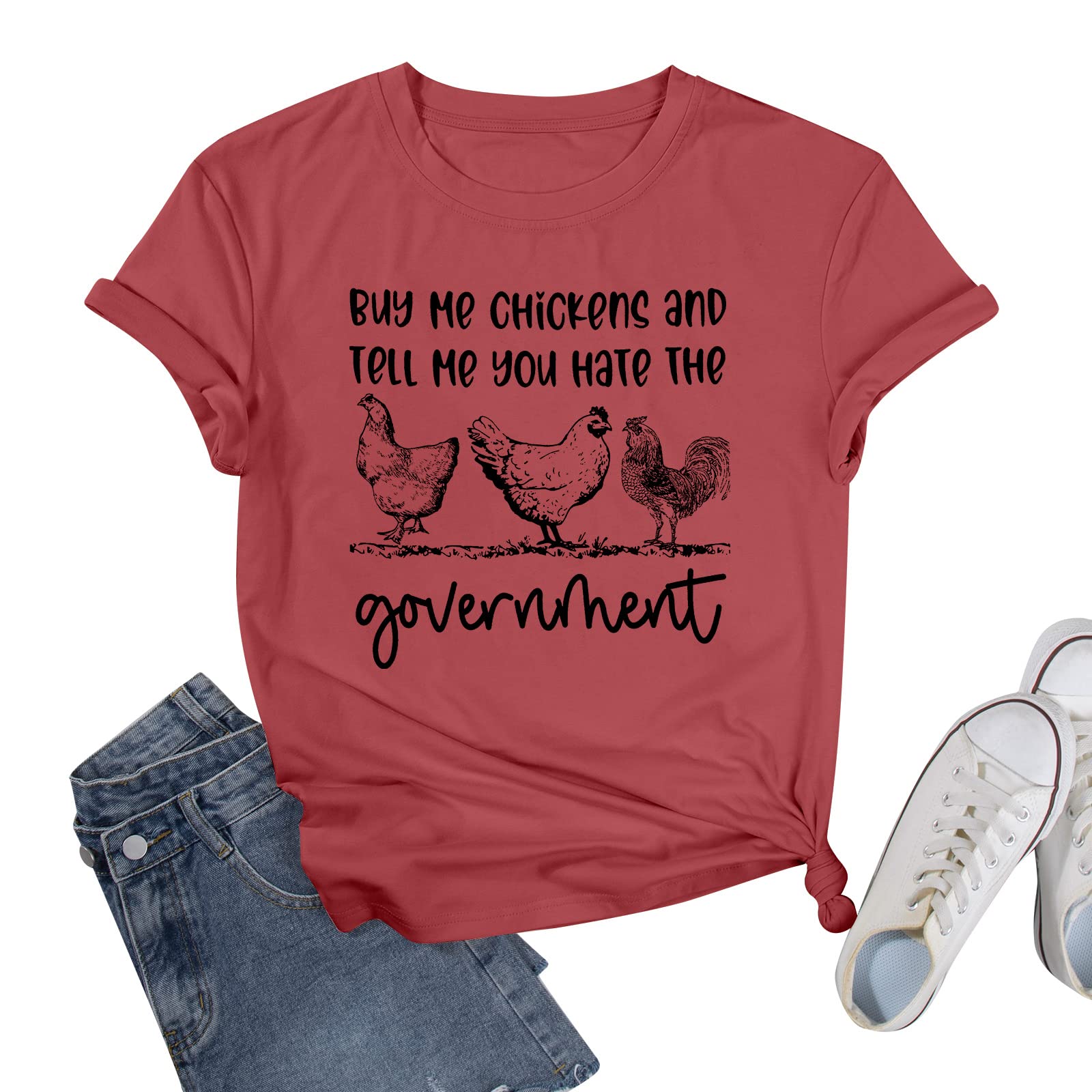 Chicken Shirts for Women Buy Me Chickens and Tell Me You Hate The Goverment T-Shirts Cut Funny Farm Short Sleeve Top Tee Red