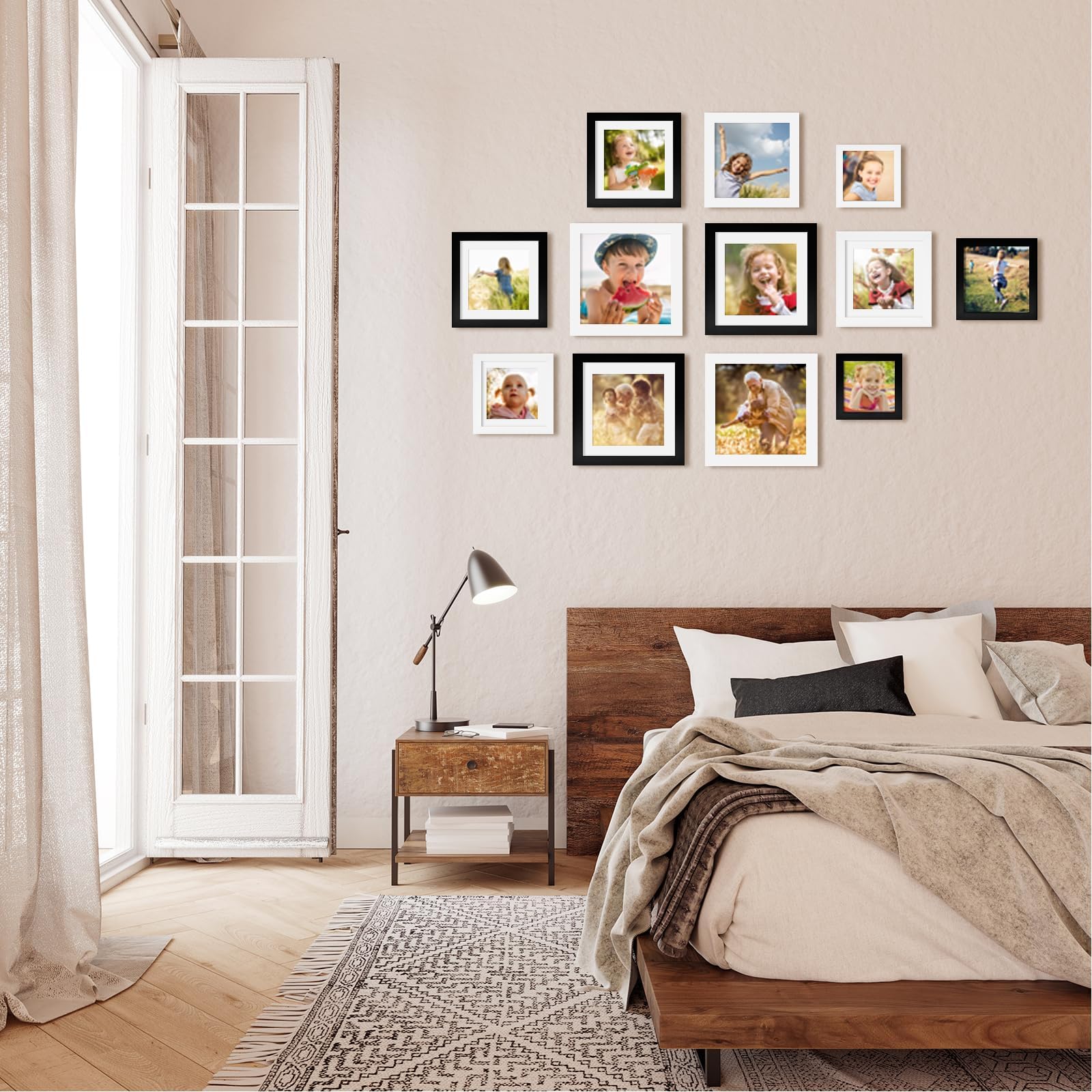 KINLINK 6x6 Picture Frame Black Set of 4, Wooden Square Photo Frames Matted 4x4 with Plexiglass for 4x4 with Mat or 6x6 without Mat for Table and Wall Display