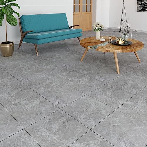 VaryStyle 12"x12" Peel and Stick Floor Tiles - Grey Marble Vinyl - 10 Pack - Waterproof, Self-Adhesive, Removable - Sticky Vinyl Flooring for Bathroom, Bedroom, Kitchen