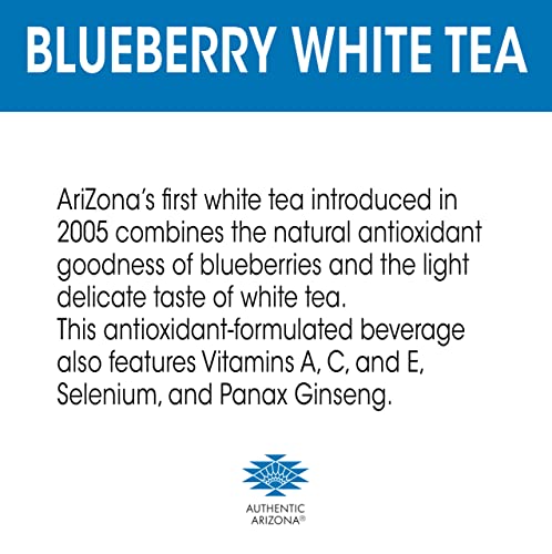 AriZona Blueberry White Tea - Premium Brewed Iced Tea, 20 Fl Oz (Pack of 12)