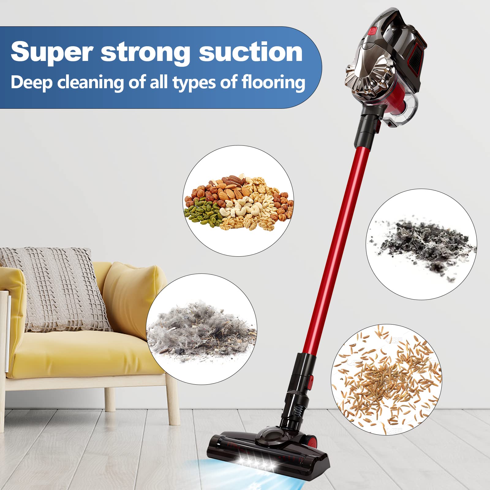 EFUSVAC Cordless Vacuum Cleaner, 35min Runtime, 4-in-1 Rechargeable Vacuum Cordless with 2200mAh Battery, Powerful Handheld Vacuum for Hard Floor Carpet Pet Hair Home