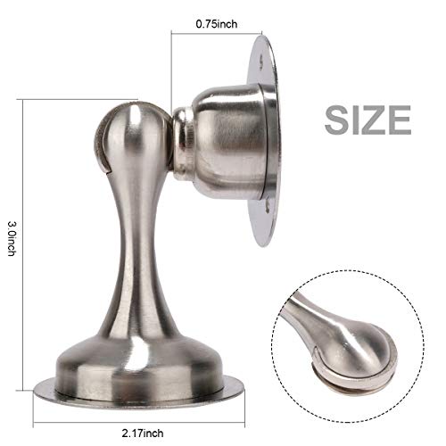 Magnetic Door Stops-Door Stopper-Stainless Steel, Door Holder Doorstop-No Drilling, 3M Double-Sided Adhesive Tape, Screws for Stronger Mount, Hold Your Door Open(2 Pack)