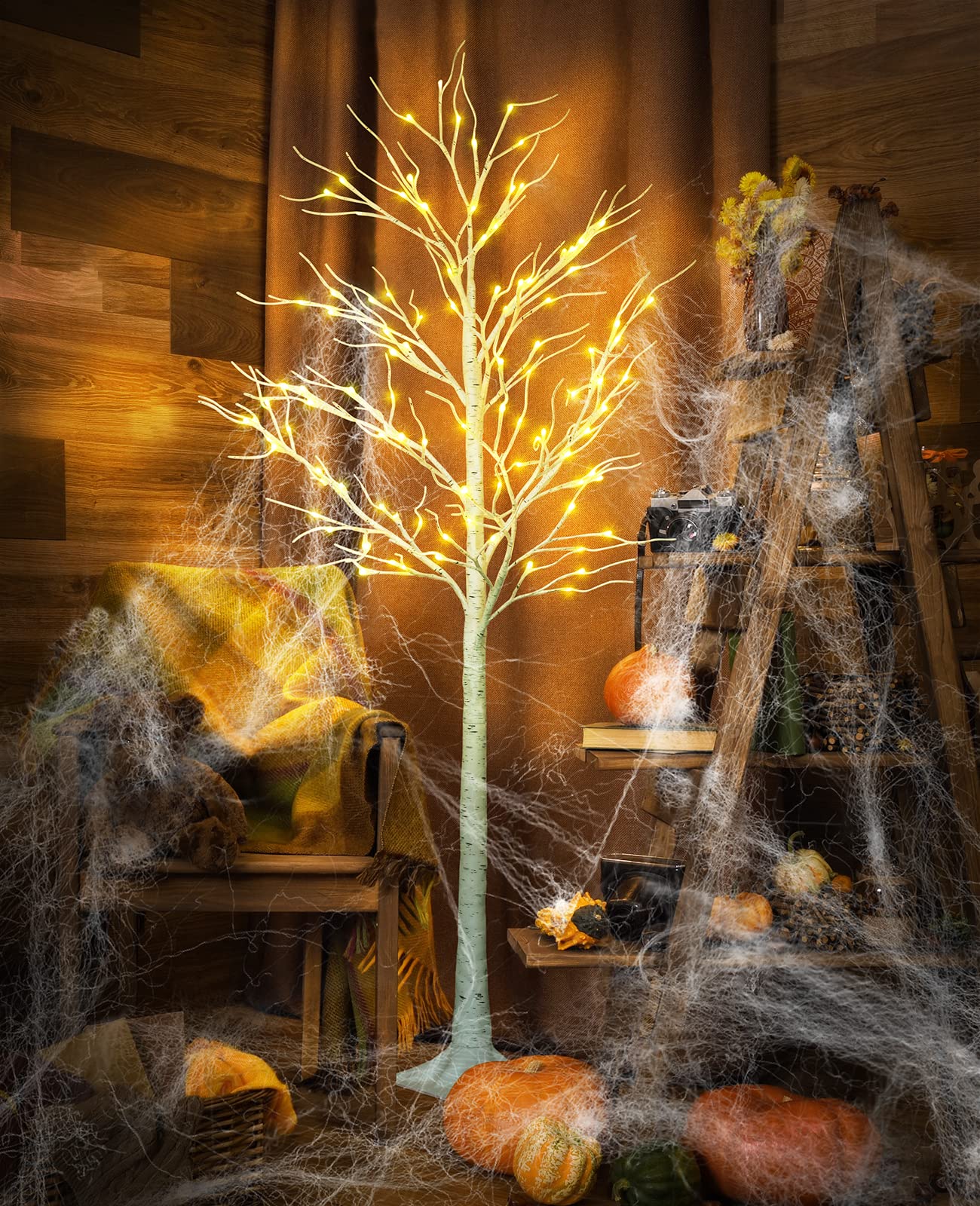 CUJGT Lighted Tree, 6 Ft 128 Led Birch Tree with Fairy Lights for Decoration Inside Outside, Birch Tree with Led Lights for Christmas Halloween Holiday Wedding Home Room Decor
