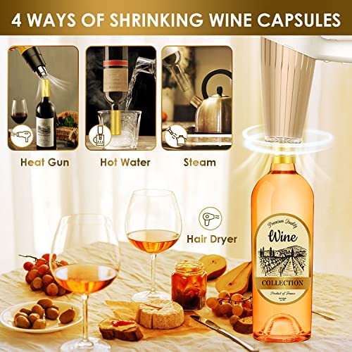 GUANFU Wine Bottle Sealer Kits - 12 Wine Bottle Cork w/Metal Top 30 Seals Heat Shrink Wrap Caps w/Tear Tab Plastic Shrink Capsules Tasting Corks Cruise Essentials for Alcohol Bottles Homemade Crafts