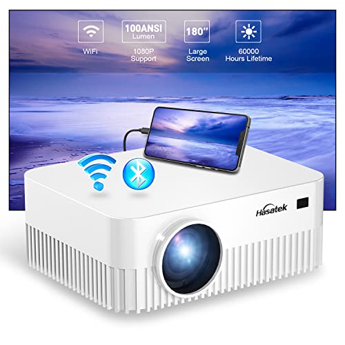 Mini Projector,Hasatek Projector with WiFi and Bluetooth,Projector 4K Support,Portable Projector for Home Theater Outdoor Movie Projector with HDMI USB Interfaces for TV Stick, iOS, Android,PC,Tablet