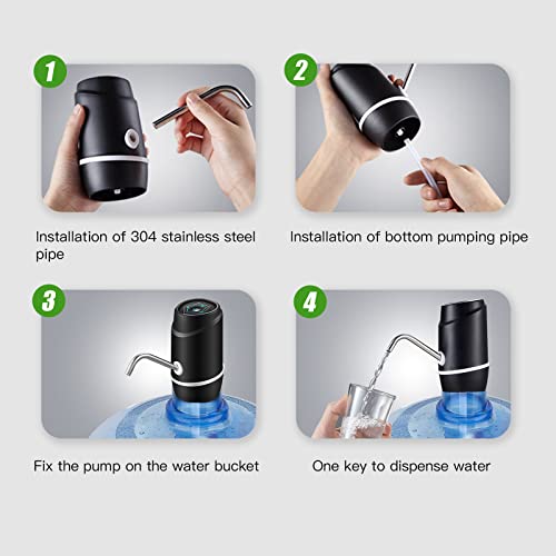 TECZEN Portable Water Dispenser for 5 Gallon Bottle, USB Charging Automatic Water Bottle Pump, Small Electric Water Jug Pump for Home, Living Room, Office, Camping - Black
