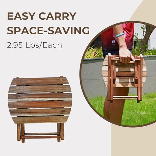 Pack of 2 Small Folding Tables, Outdoor Wood Coffee Table, Portable Side Table, Patio Folding Table, Small Wooden Folding Table (Walnut, Oval-S)