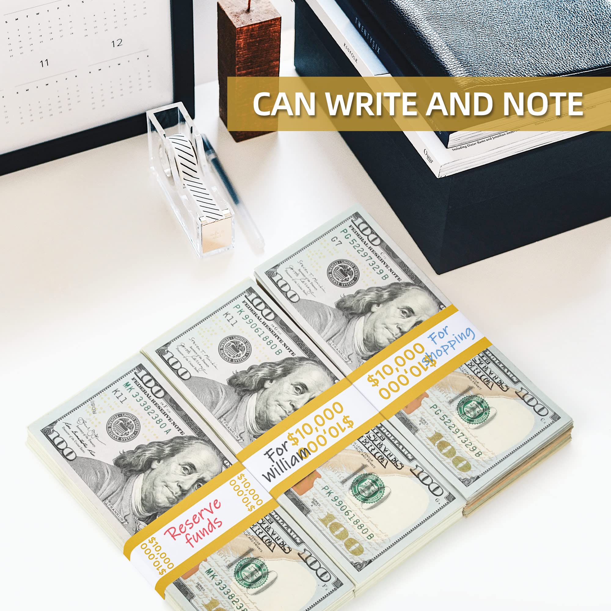Money Bands 550 Pack for Cash Self Adhesive Wrappers for Bills Currency Straps for Dollar Wraps Organizer($10000 / Gold)