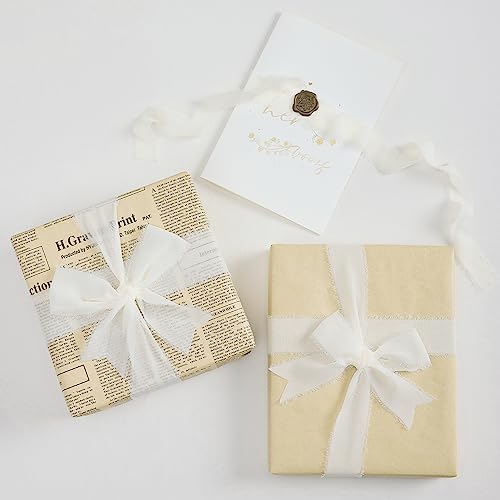 Keypan Chiffon Ribbon Ivory Silk 1" 1.5" 2" x 7Yd Set Handmade Fringe Wedding Ribbons for Gift Wrapping Bridal Flower Bouquet Baby Shower
