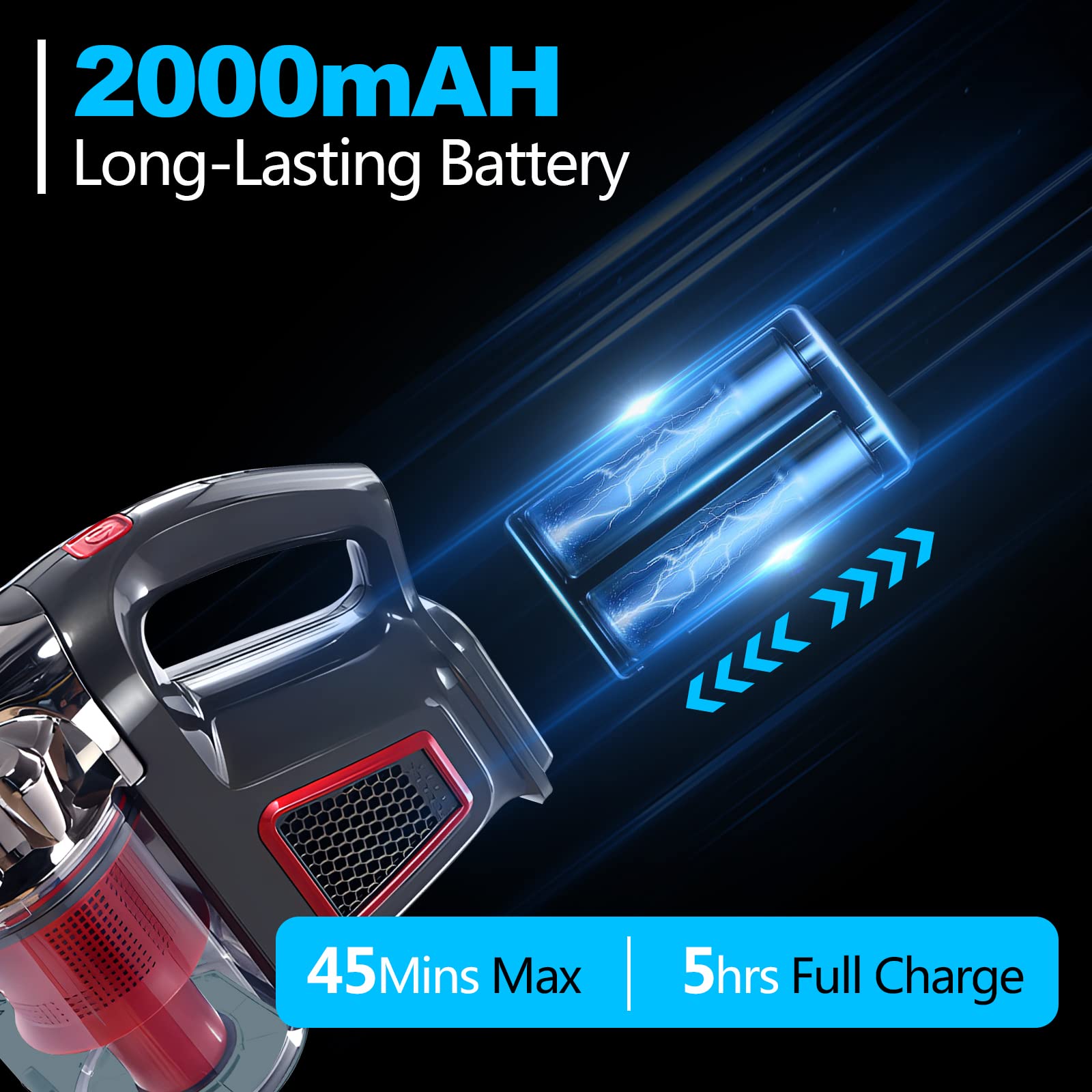EFUSVAC Cordless Vacuum Cleaner, 35min Runtime, 4-in-1 Rechargeable Vacuum Cordless with 2200mAh Battery, Powerful Handheld Vacuum for Hard Floor Carpet Pet Hair Home