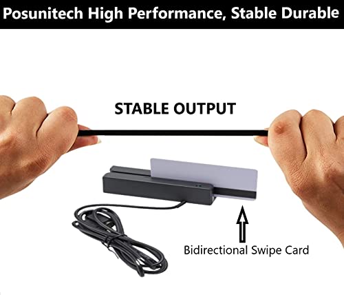 Posunitech Mini Msr100 Swipe Magnetic Credit Card Reader 3 Tracks Hi/Lo Data Collector, USB Msr Stripe Card Reader for Point of Sale (POS), Access Control, ID Verify