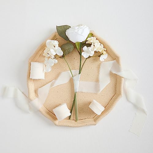 Keypan Chiffon Ribbon Ivory Silk 1" 1.5" 2" x 7Yd Set Handmade Fringe Wedding Ribbons for Gift Wrapping Bridal Flower Bouquet Baby Shower