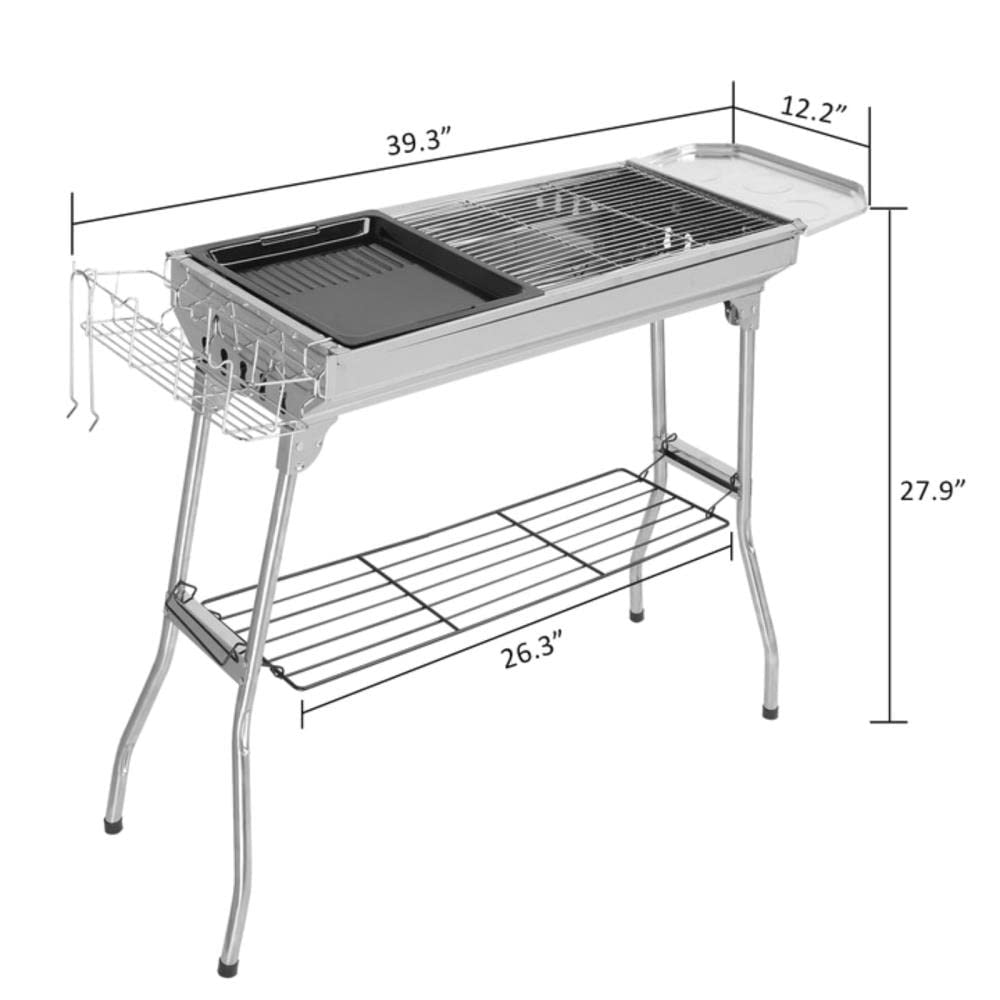 Compact and Foldable Stainless Steel Grill for Camping and Tailgating - Portable Charcoal BBQ Smoker with Removable Grate and Ash Adjustable Air Vents - Outdoor Cooking Made Easy