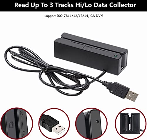 Posunitech Mini Msr100 Swipe Magnetic Credit Card Reader 3 Tracks Hi/Lo Data Collector, USB Msr Stripe Card Reader for Point of Sale (POS), Access Control, ID Verify