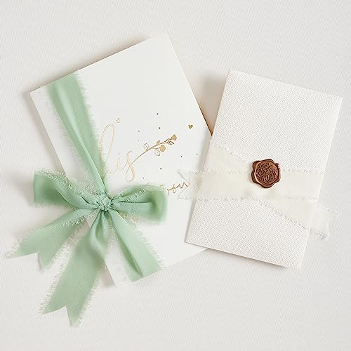 Keypan Chiffon Ribbon Ivory Silk 1" 1.5" 2" x 7Yd Set Handmade Fringe Wedding Ribbons for Gift Wrapping Bridal Flower Bouquet Baby Shower